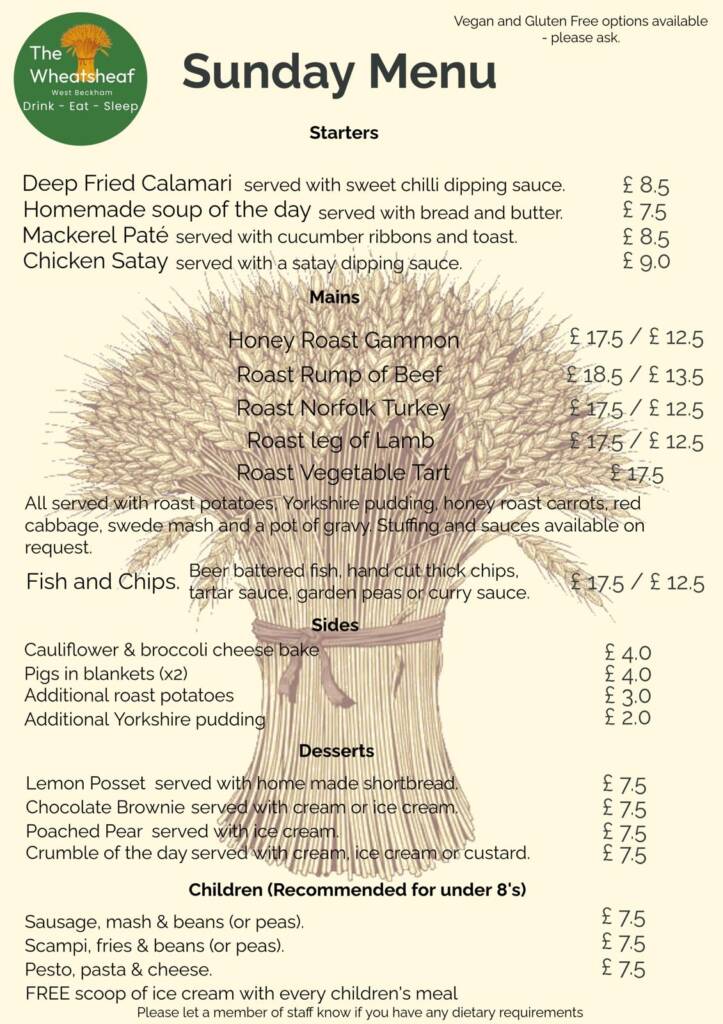 Sunday Lunch - The Wheatsheaf West Beckham