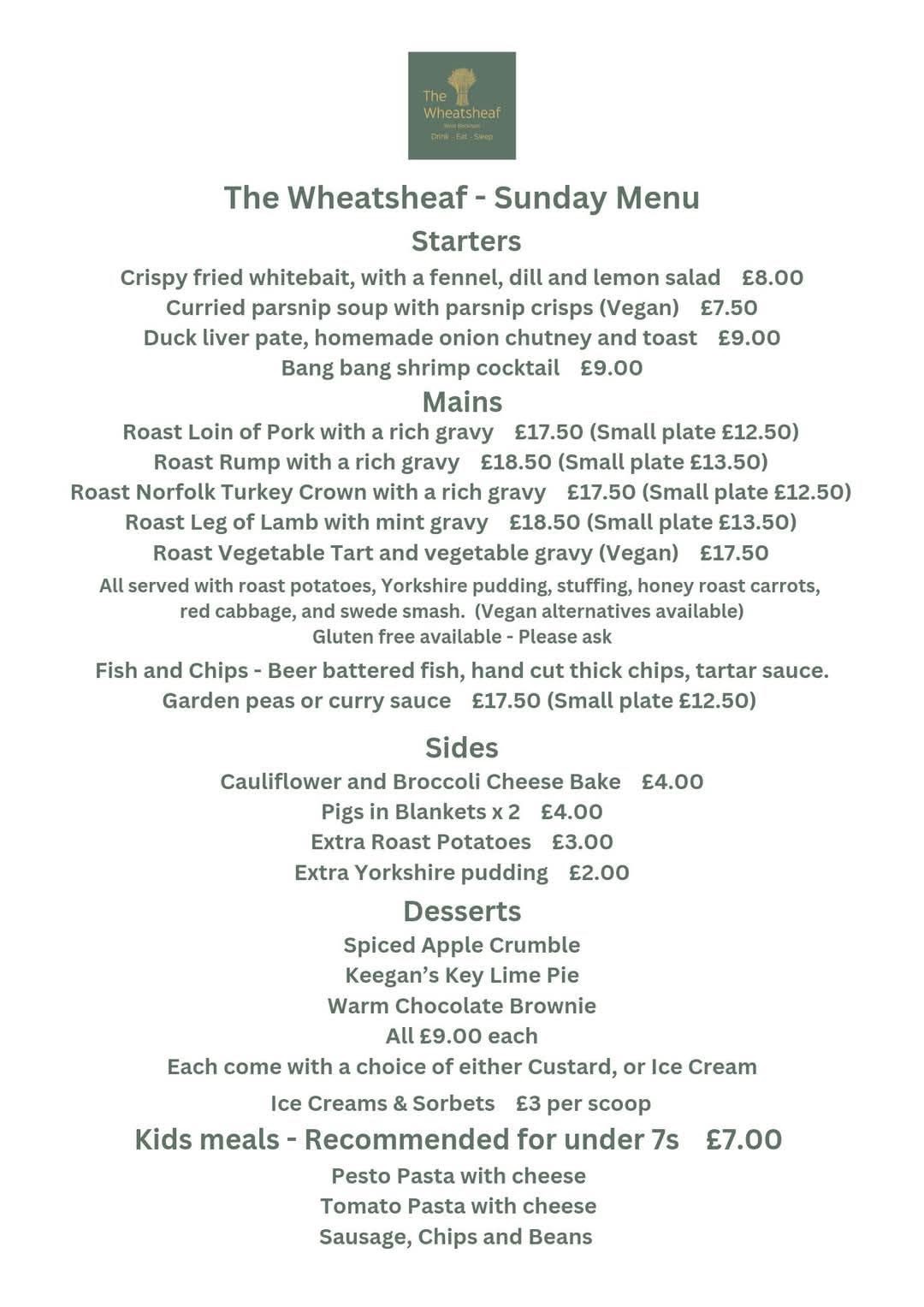 Sunday Lunch - The Wheatsheaf West Beckham