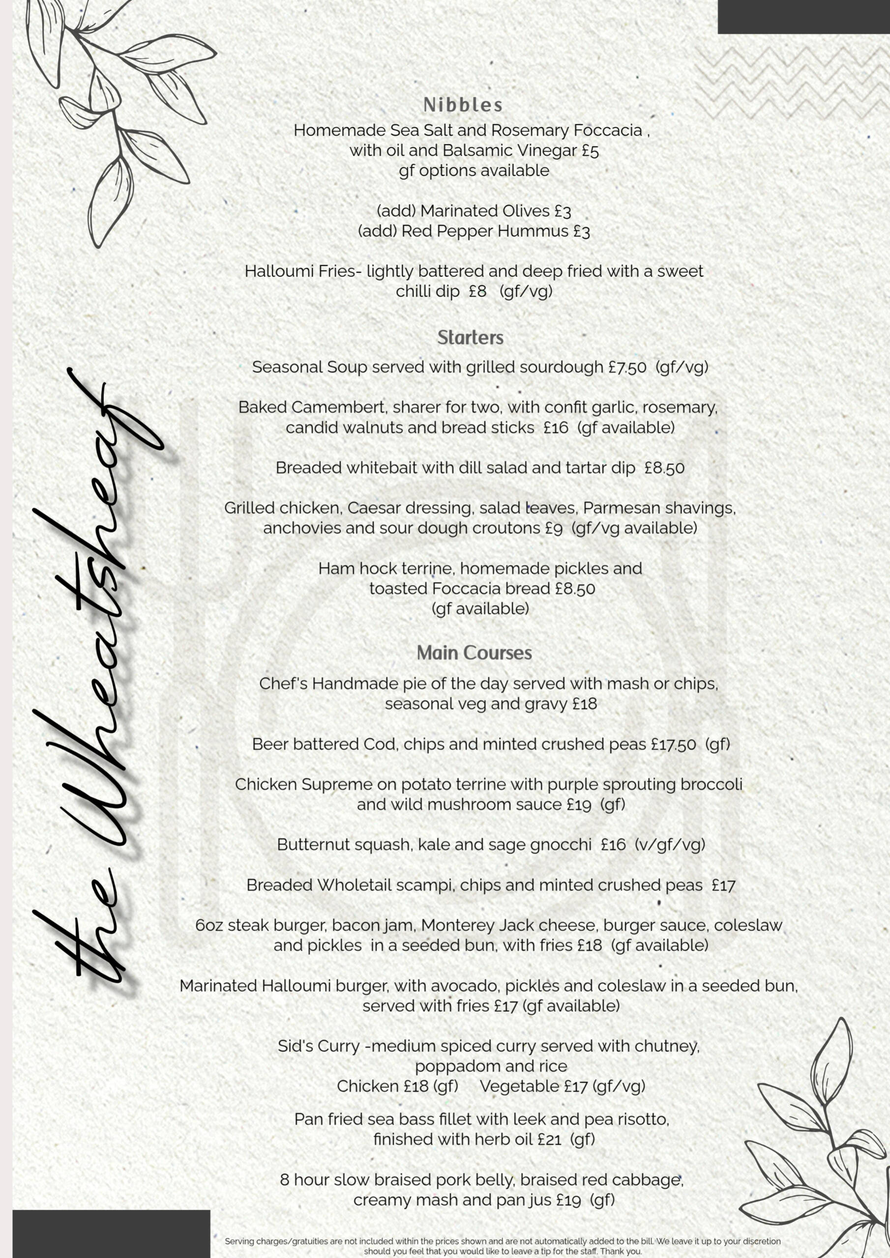 Menu - The Wheatsheaf West Beckham